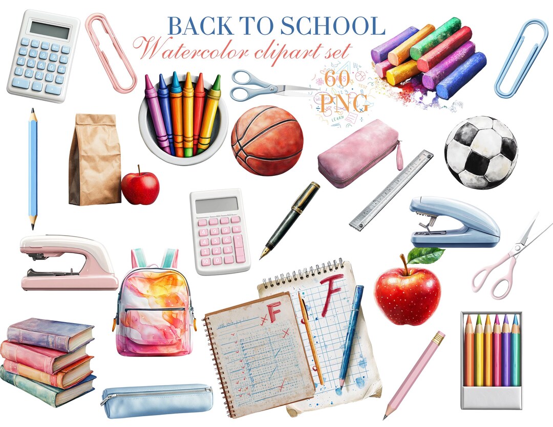 Back to School Digital Stickers,planner Stickers,watercolor School ...