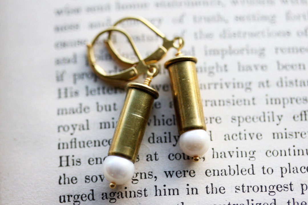 Bullet Earrings Pearl Bullet Earrings 22 Caliber Casings Steampunk Boho ...