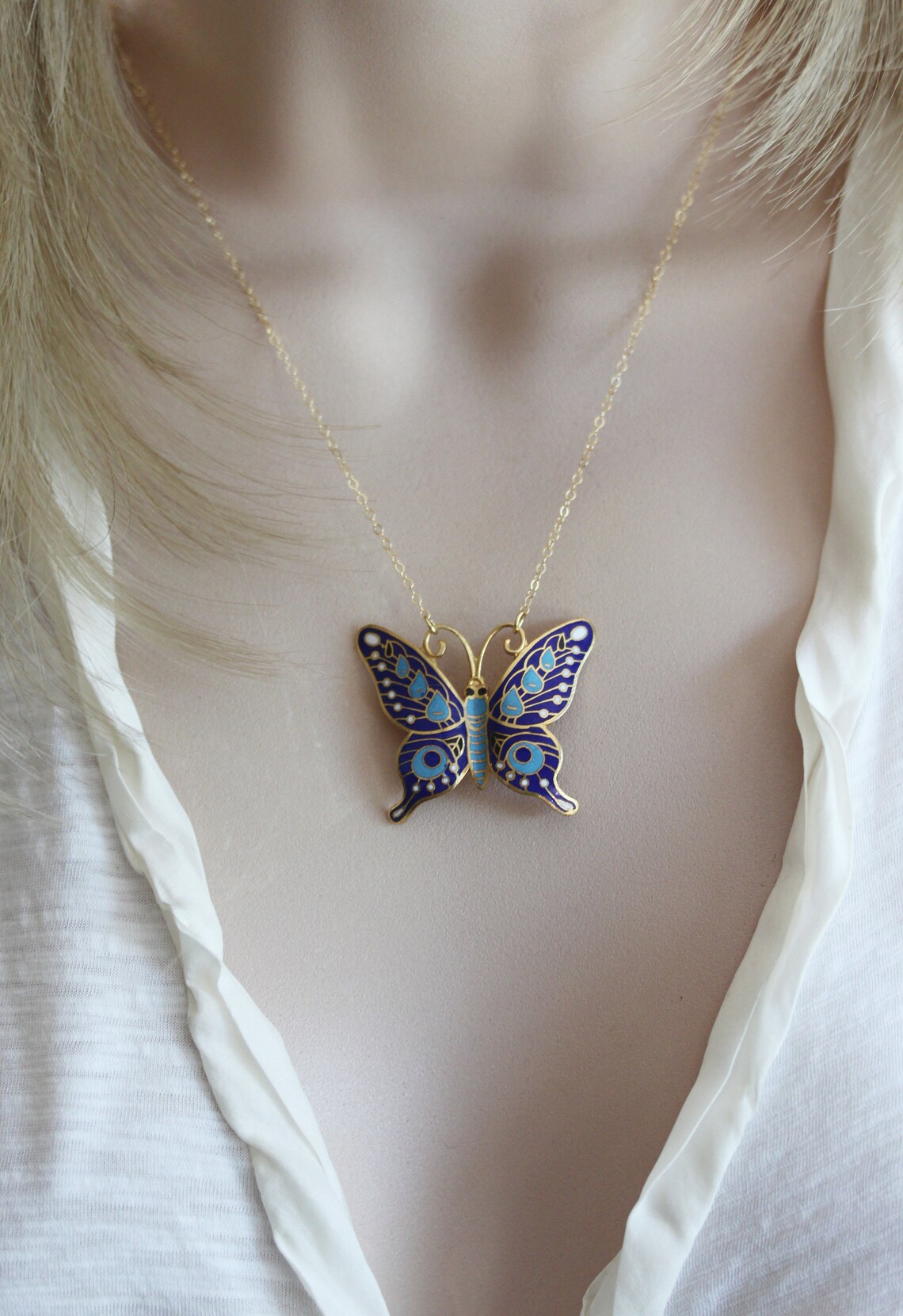 Blue Butterfly Necklace Butterfly Pendant Vintage Enamel Blue - Etsy