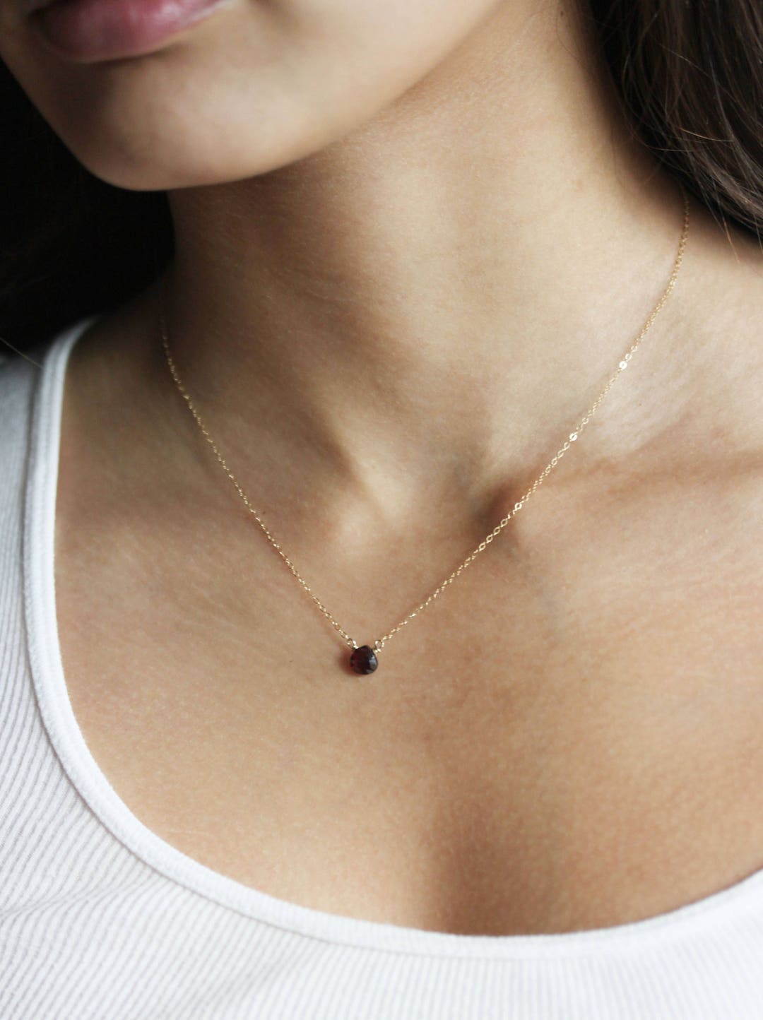 Genuine Garnet Necklace Garnet on Gold Filled or Sterling Silver ...