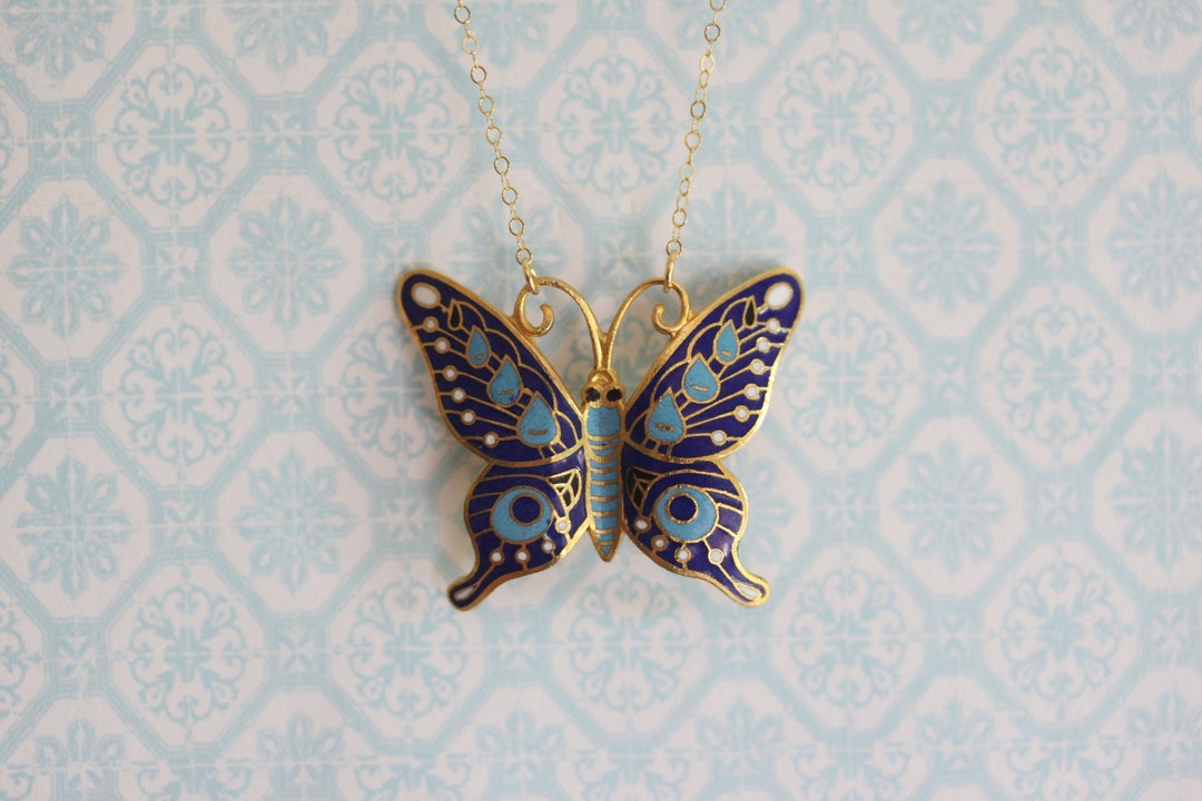 Blue Butterfly Necklace Butterfly Pendant Vintage Enamel Blue Butterfly ...