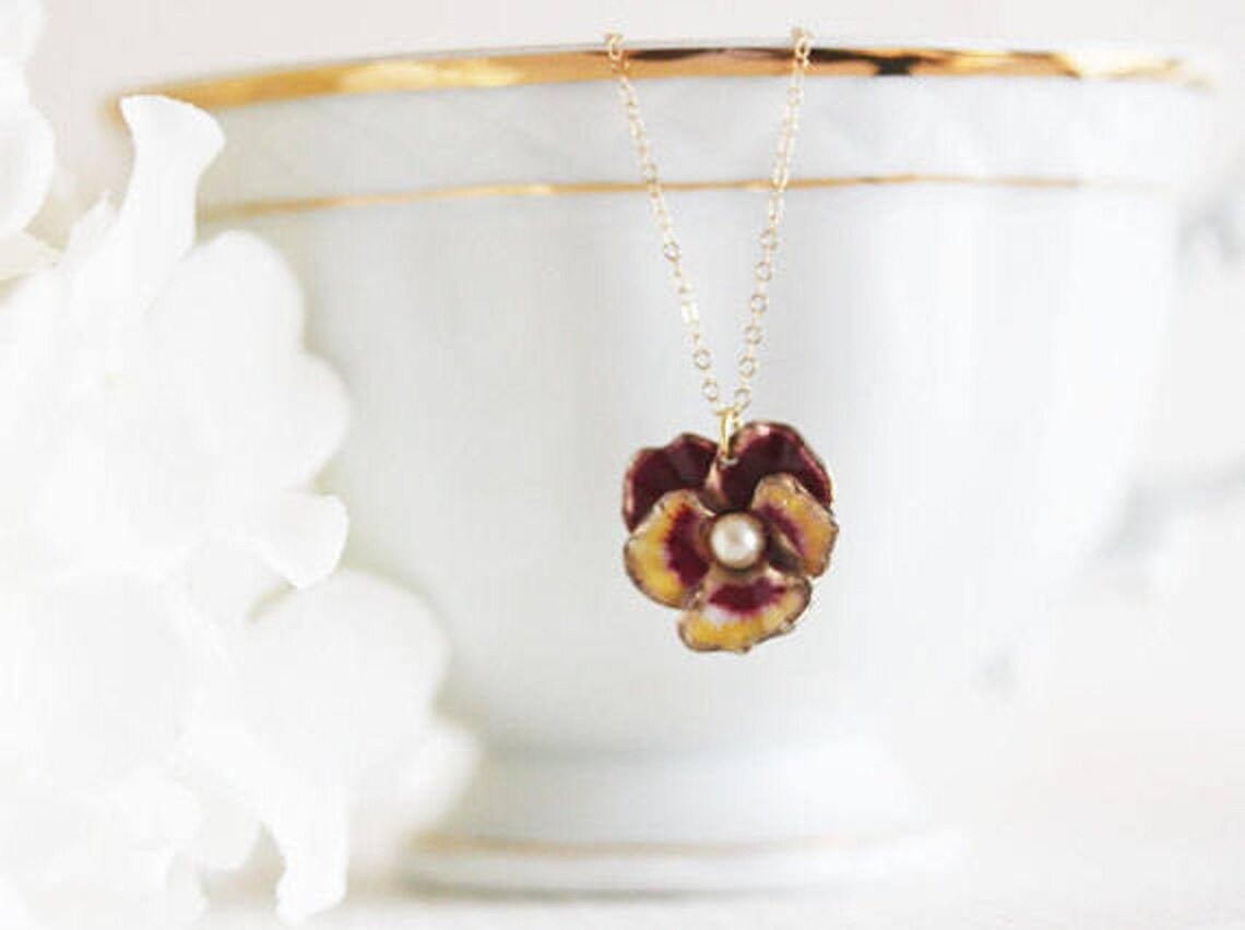 Pansy Necklace Viola Necklace Vintage Pansy Pendant Gift for Her ...