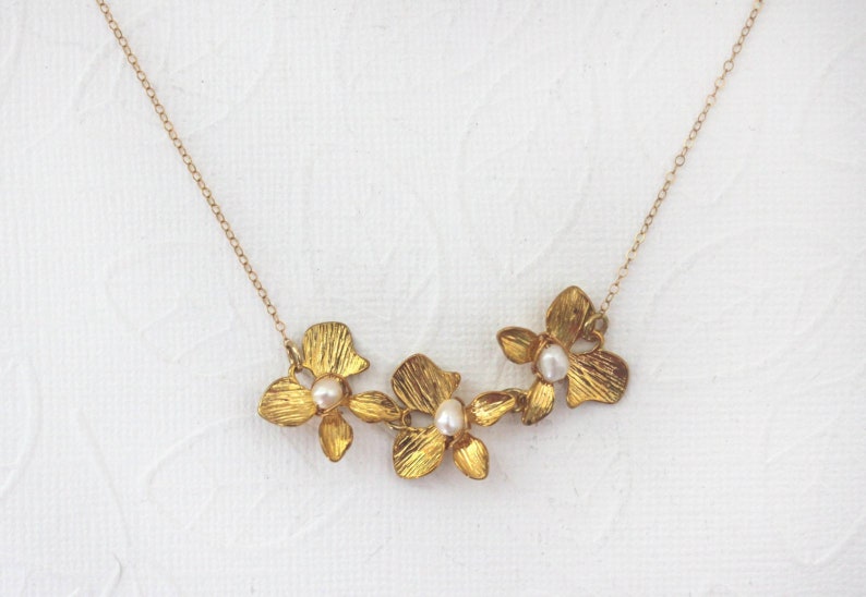 Gold Flower Necklace Gold Flower Necklace Gold Flower Pearl - Etsy
