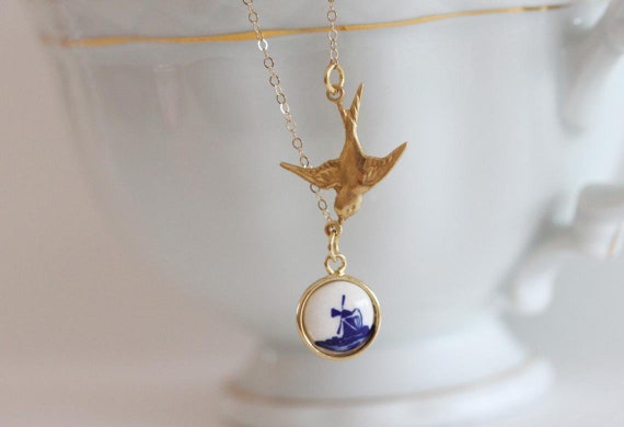 Dutch Necklace Delft Necklace Dutch Pendant Windmill Necklace | Etsy
