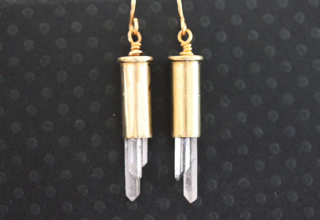 Bullet Crystal Earrings Bullet Quartz Earrings Bullet Earrings Gift for ...