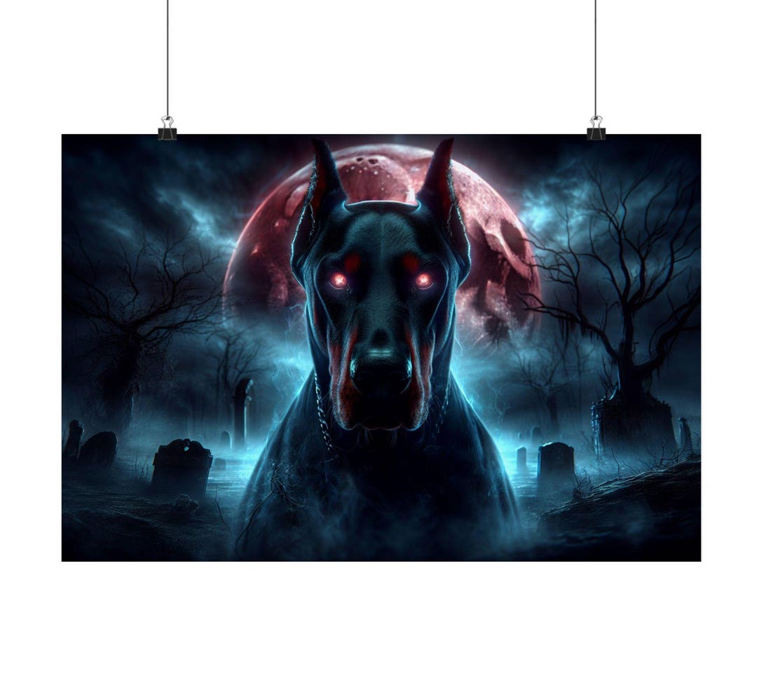 Matte Poster, Evil Doberman Haunted Poster With Full Moon, Halloween ...