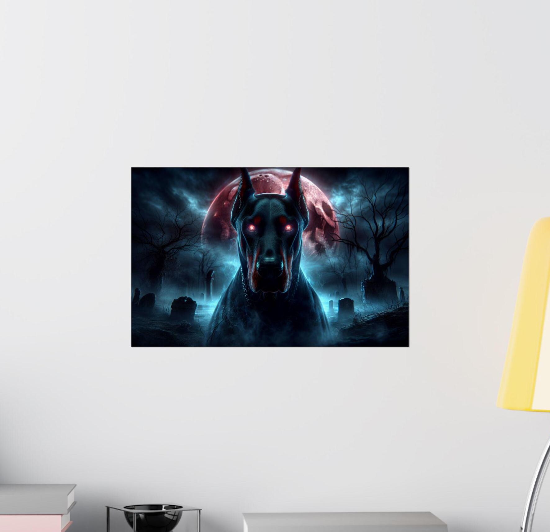 Matte Poster, Evil Doberman Haunted Poster With Full Moon, Halloween ...