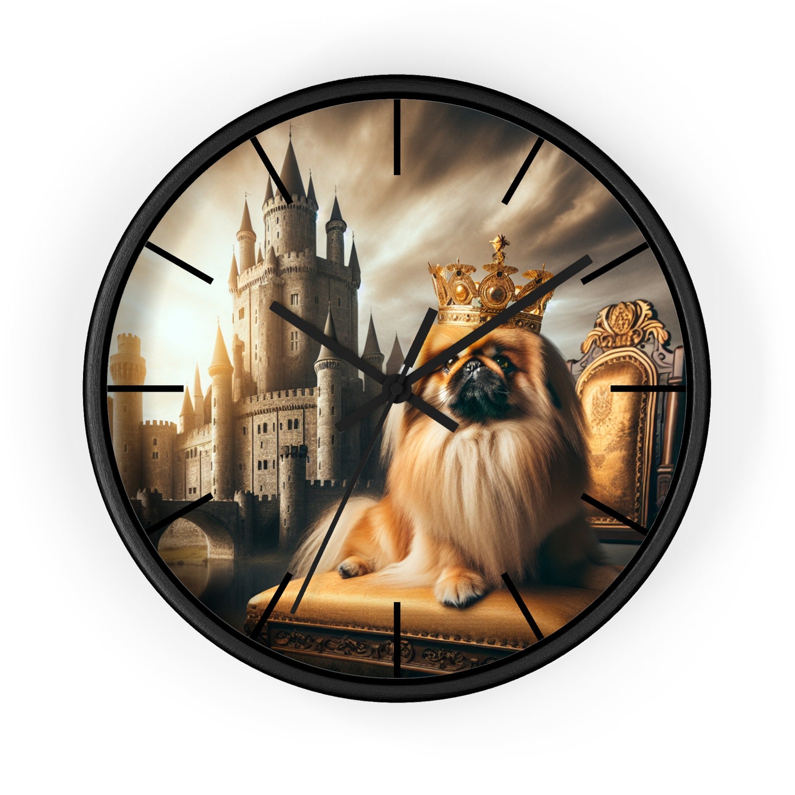 Pekingese King Wall Clock With Crown and Castle Background - Royal Dog ...