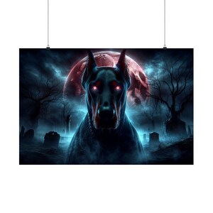 Matte Poster, Evil Doberman Haunted Poster With Full Moon, Halloween ...