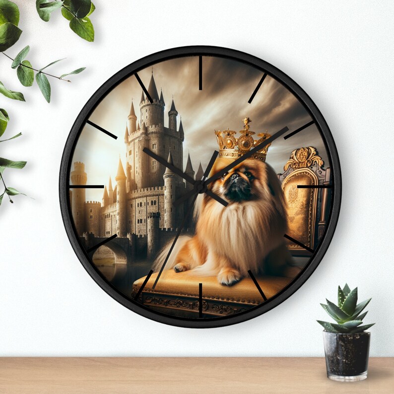 Pekingese King Wall Clock With Crown and Castle Background - Royal Dog ...