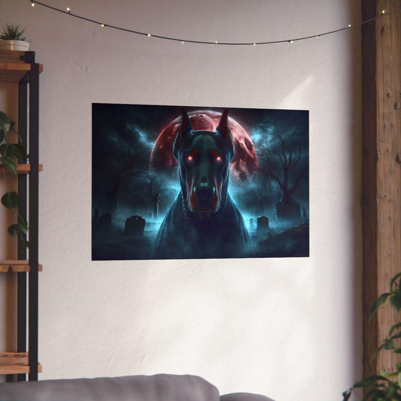 Matte Poster, Evil Doberman Haunted Poster With Full Moon, Halloween ...