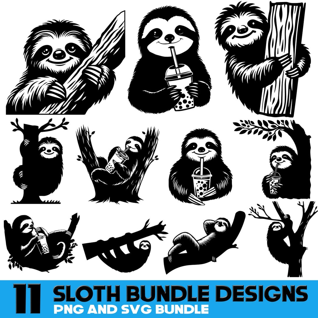 Sloth Svg Bundle, Sloth Svg Cricut File, Cute Sloth Svg, Sloth Sipping ...