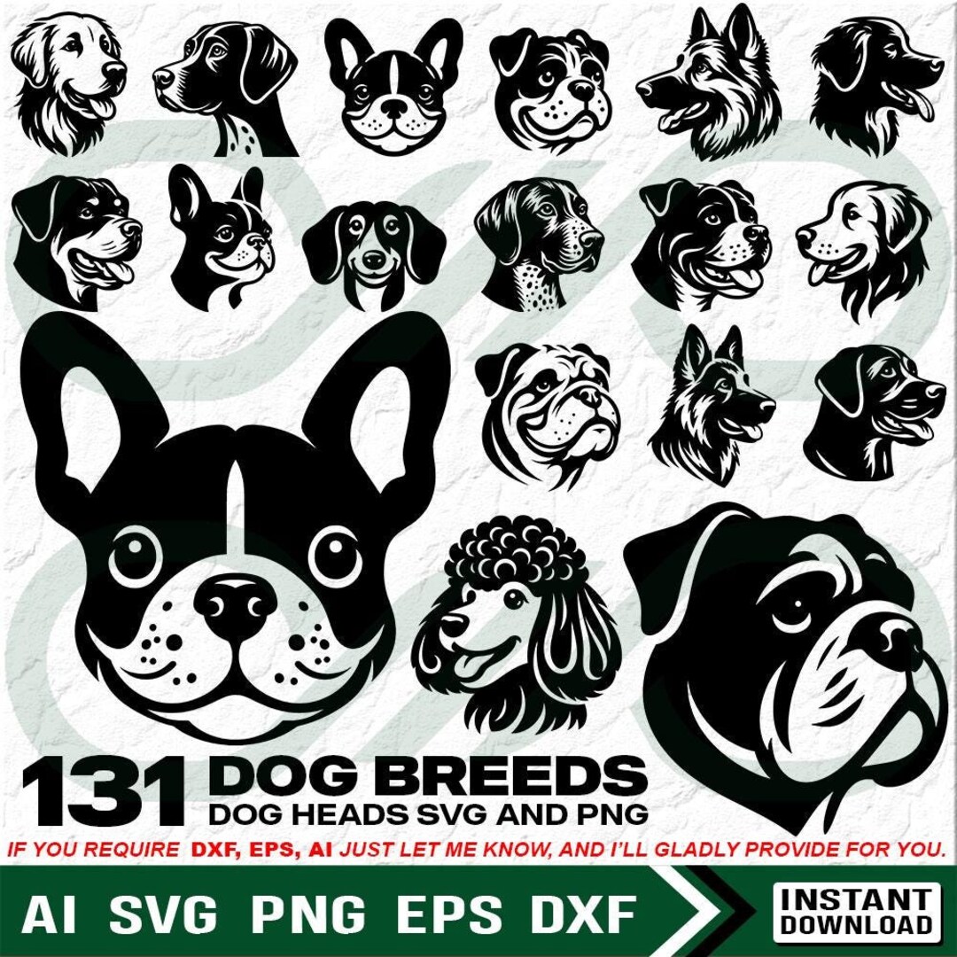 131 Dog Breeds Heads SVG PNG Bundle | Dog Svg Cutfiles for Cricut | Dog ...