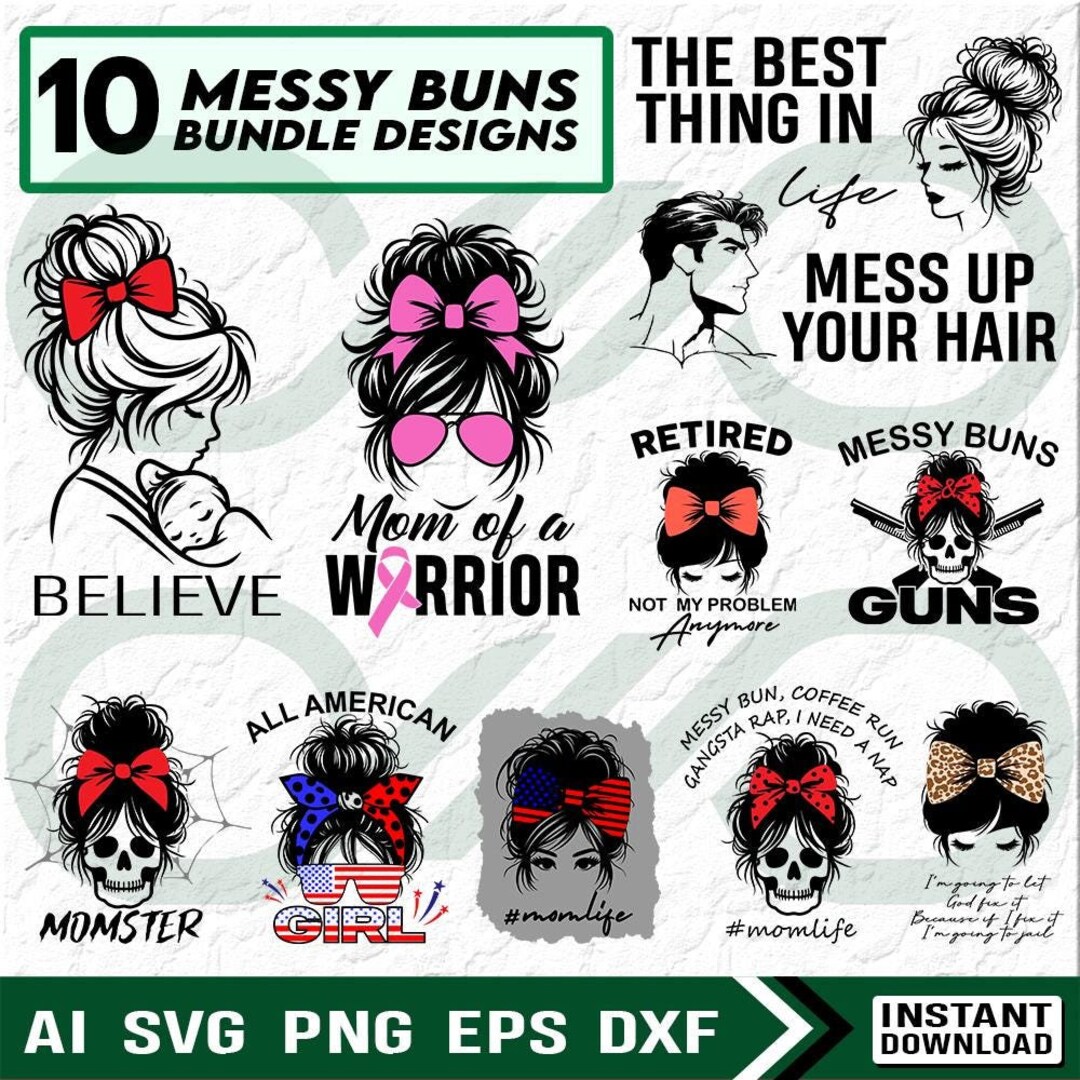 Messy Bun Svg Png Bundle Messy Bun Svg Cut File for Cricut Afro Woman ...