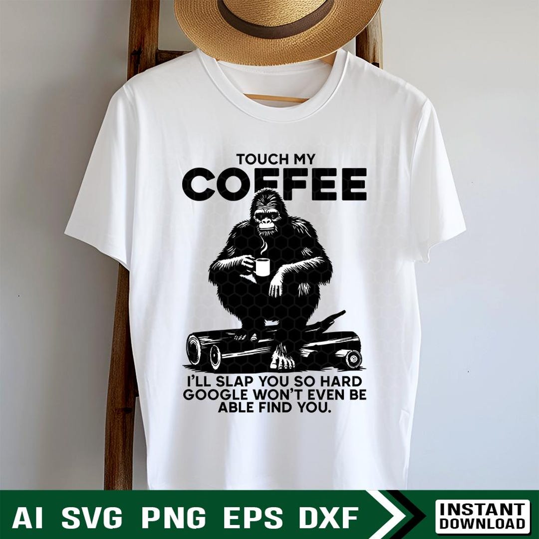 Funny Bigfoot Drinking Coffee SVG and PNG | Bigfoot Svg Cutfiles for ...