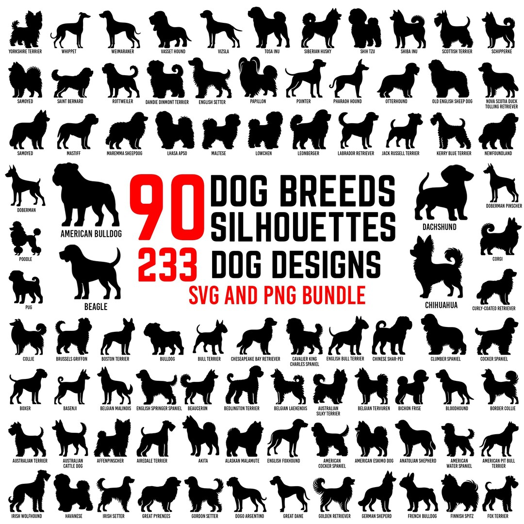 Dog Breed SVG and PNG Bundle | Dog Breeds Silhouette and SVG Cutfiles ...
