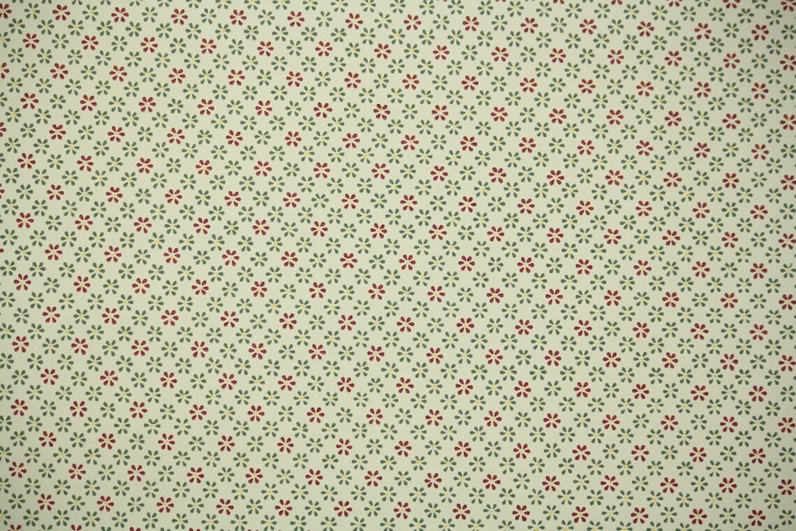 1950s Vintage Wallpaper by the Yard - Red and Green Tiny Flowers on ...