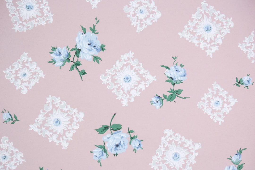1950s Vintage Wallpaper by the Yard - Floral Blue Roses on Pink - Etsy