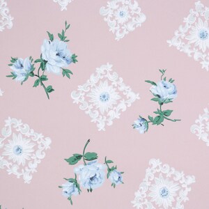 1950s Vintage Wallpaper by the Yard - Floral Blue Roses on Pink - Etsy