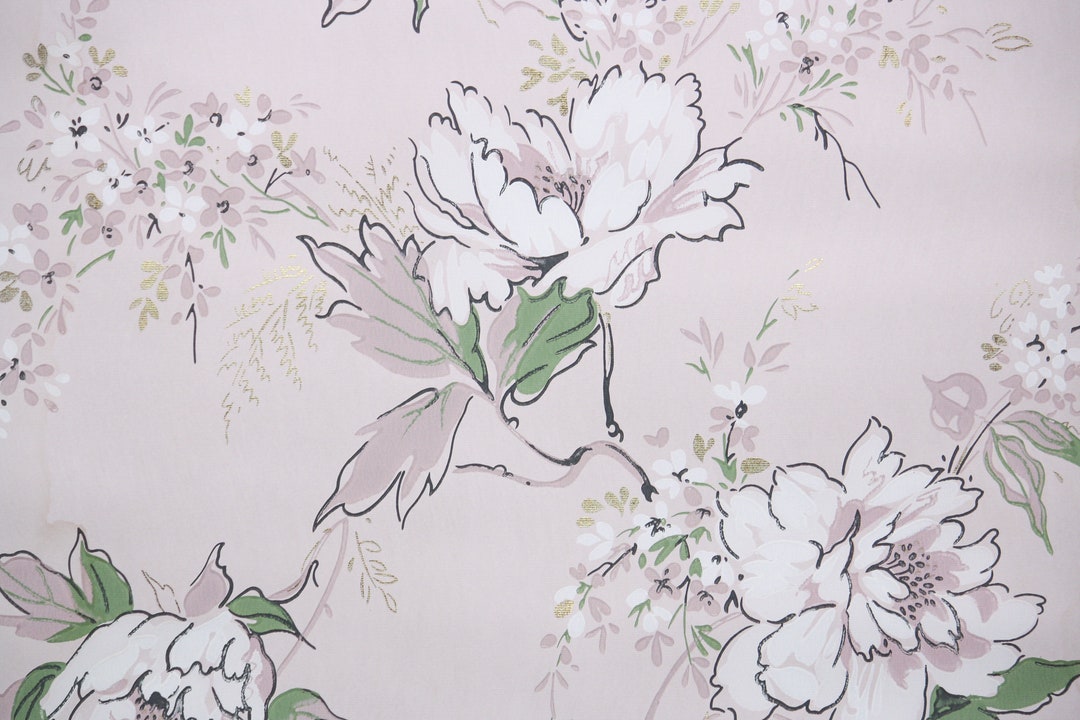 1950s Vintage Wallpaper by the Yard - Floral Wallpaper Large Pink ...