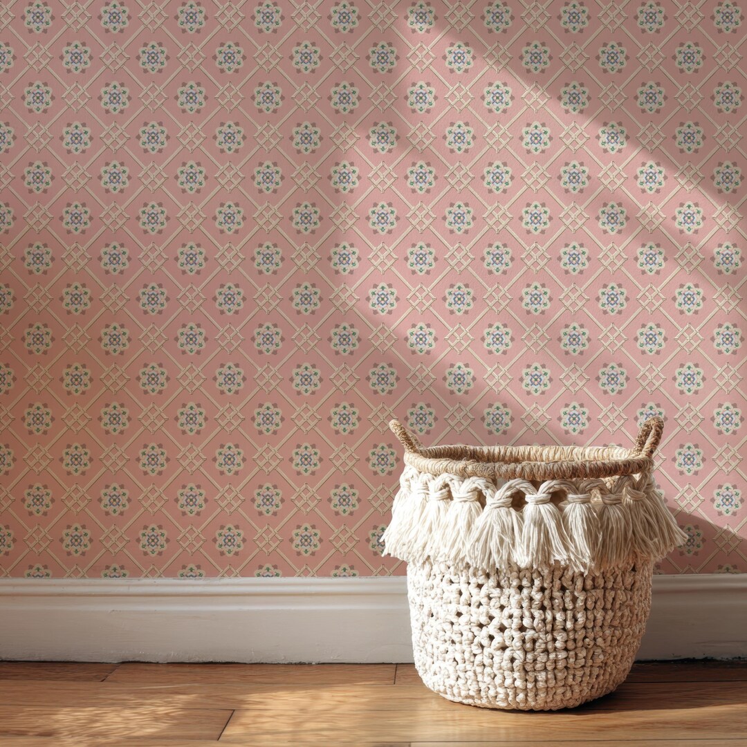 Pink Geometric Wallpaper, 1940s Vintage Style, Made to Order - Etsy