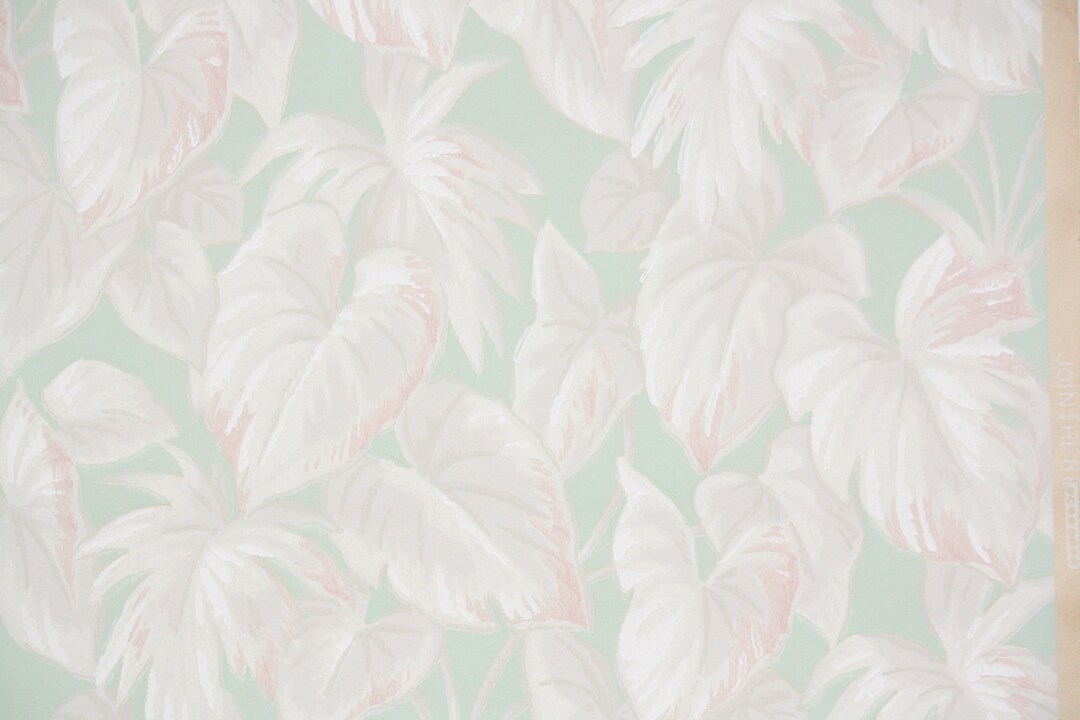 1940s Vintage Wallpaper Botanical Vintage Wallpaper With White Gray Leves on Mint Green - Etsy