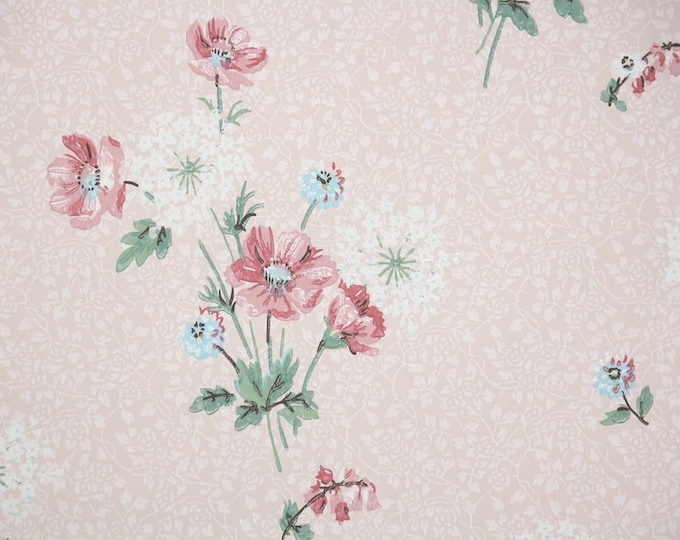 1940s Vintage Wallpaper by the Yard Pink and White Flowers | Etsy