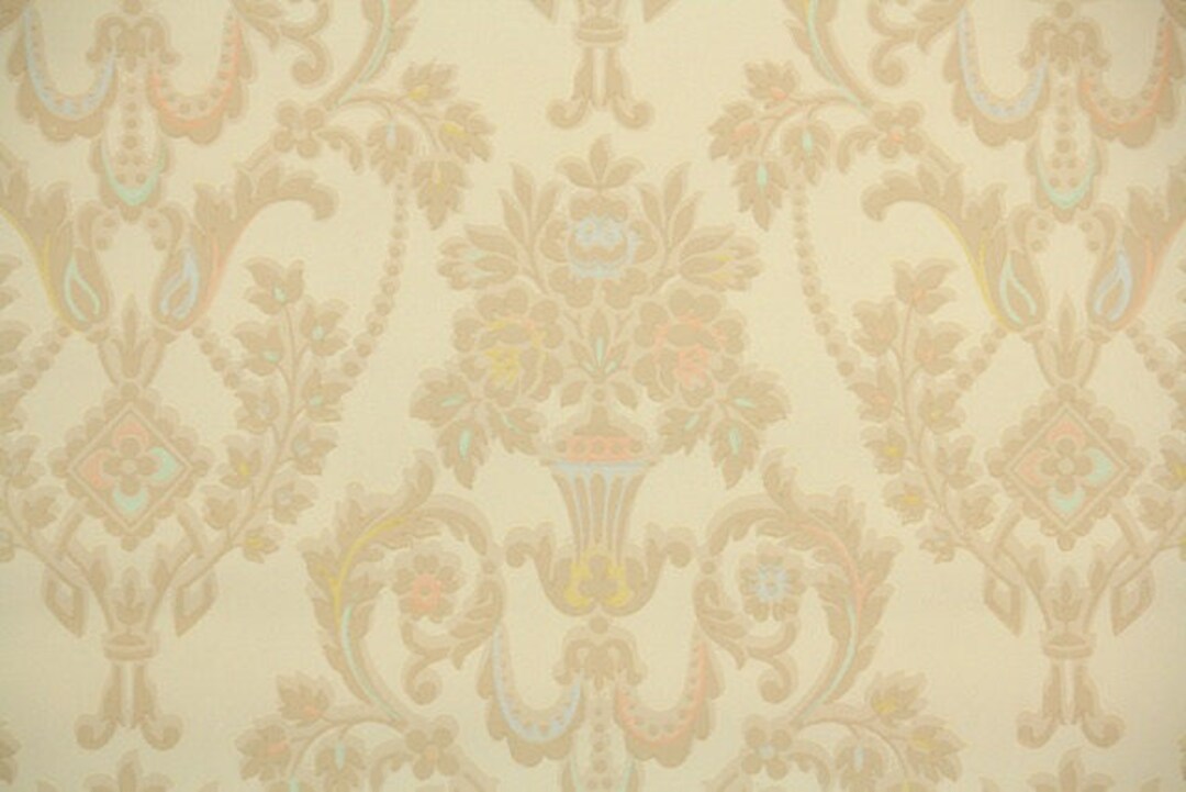 1930s Vintage Wallpaper by the Yard Antique Victorian Damask Tan Yellow ...