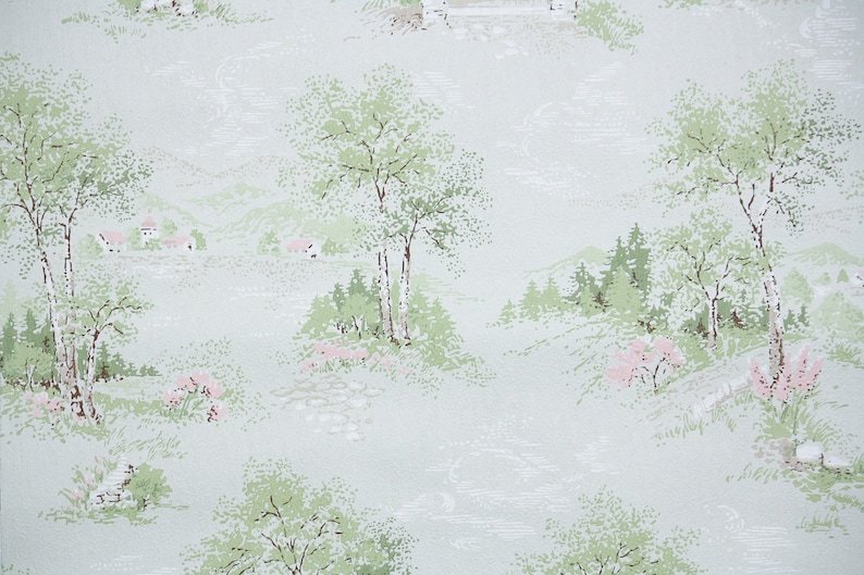 1950s Vintage Wallpaper by the Yard Scenic Wallpaper Pretty - Etsy