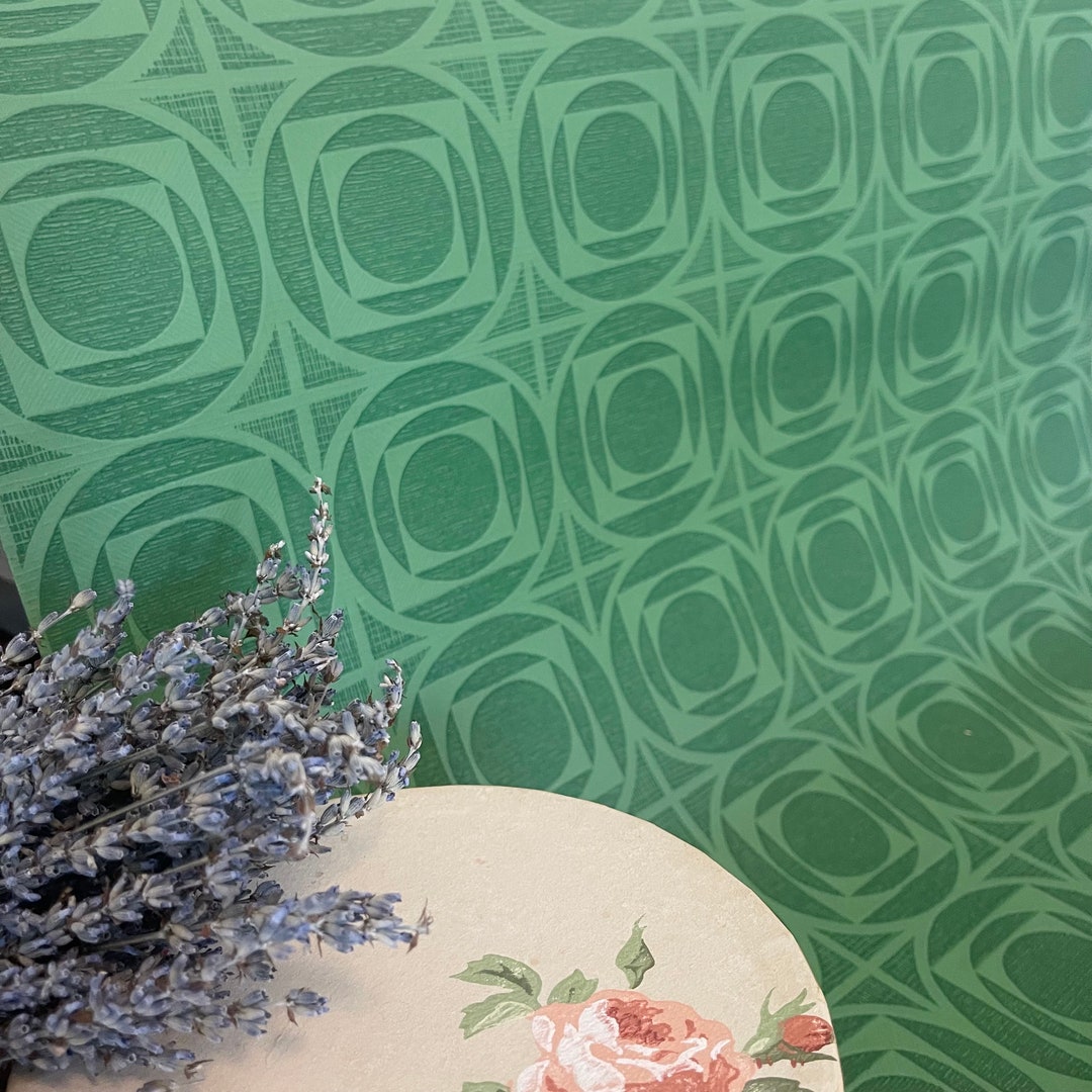 1940s Vintage Wallpaper by the Yard - Geometric Wallpaper With Green ...