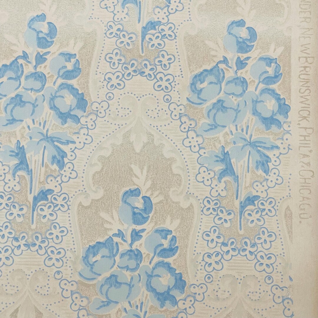 1900s Antique Blue Floral Wallpaper Sold by the Yard - Etsy