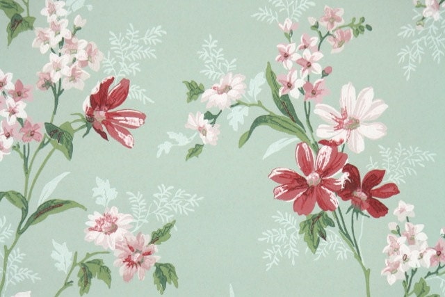 Green Vintage Flower Wallpaper