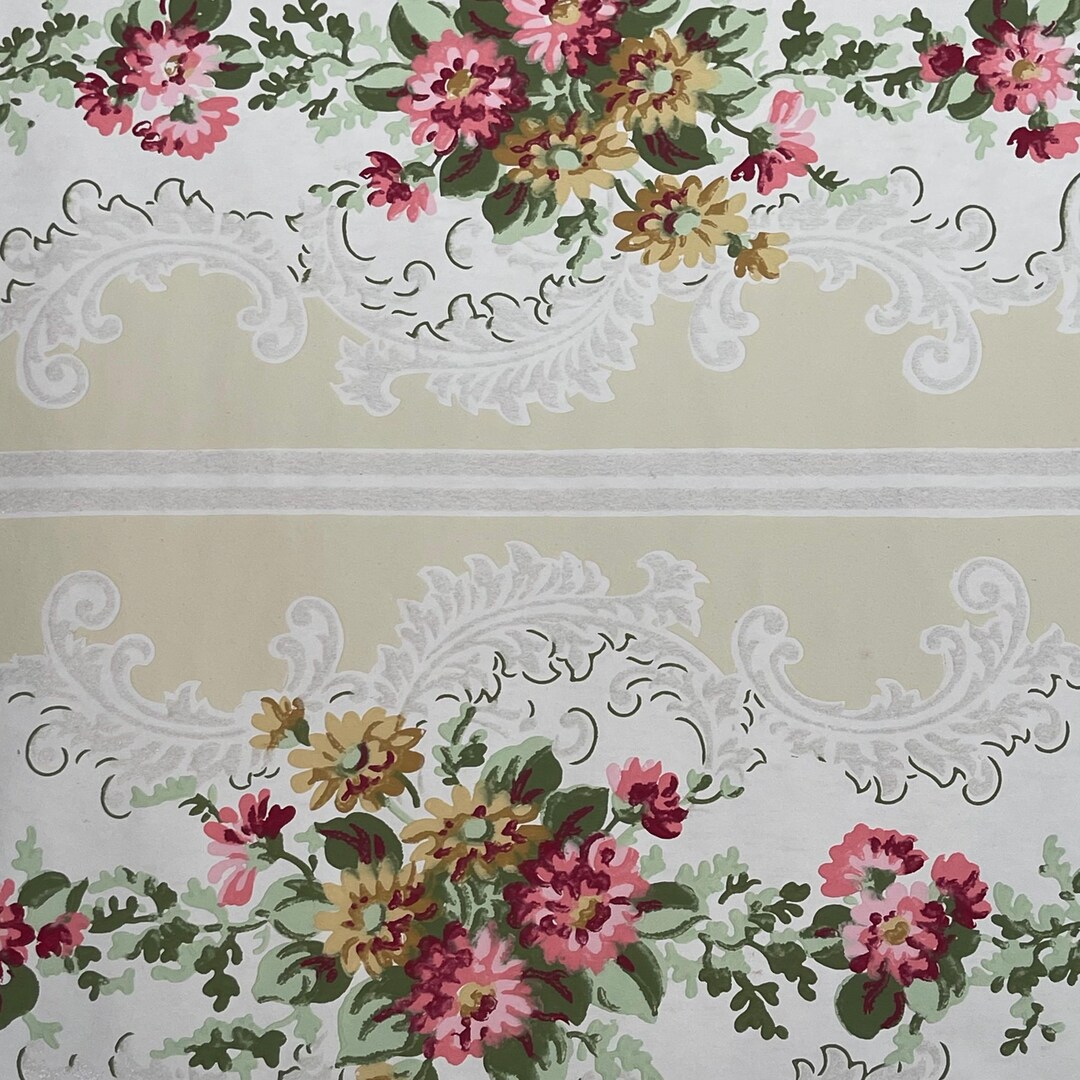 2 Yards of 1900s Antique Pink and Yellow Floral Border - Etsy