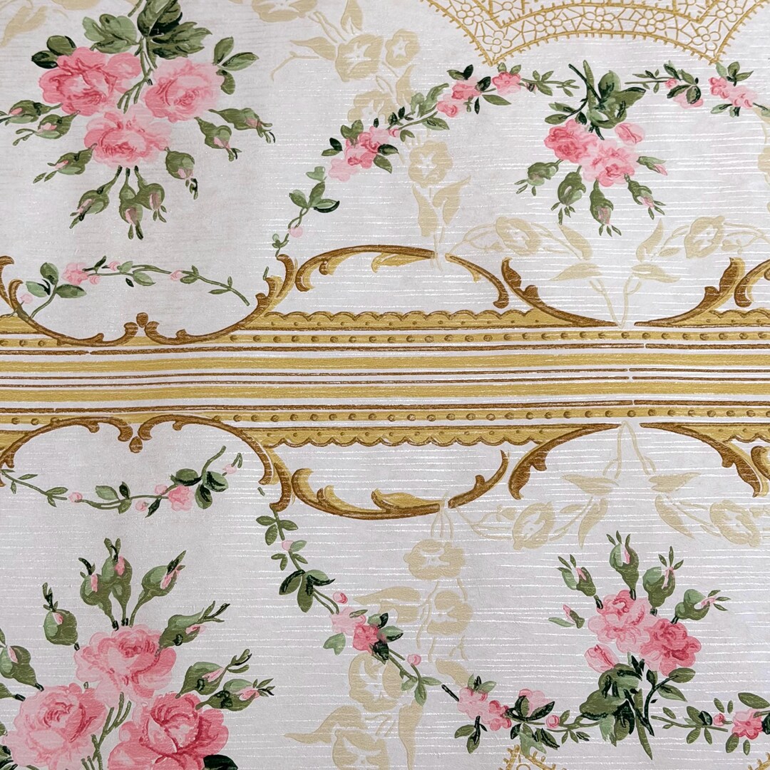7 Yards of 1900s Antique Wallpaper Border Pink Roses - Etsy