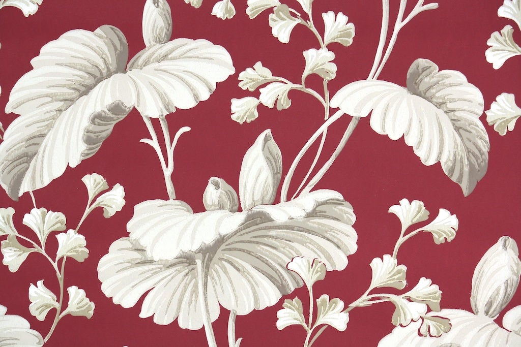 1930s Vintage Wallpaper by the Yard Large White Leaves on | Etsy