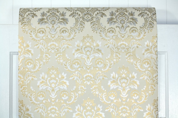 Metallic Gold Damask Wallpaper