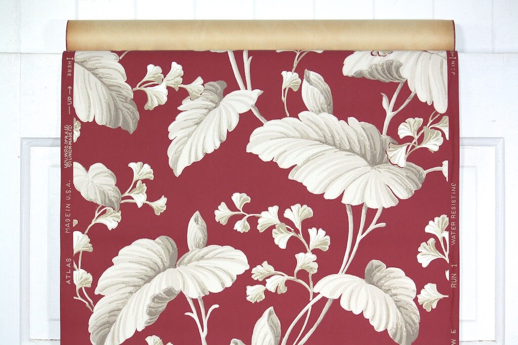 1930s Vintage Wallpaper by the Yard Large White Leaves on | Etsy