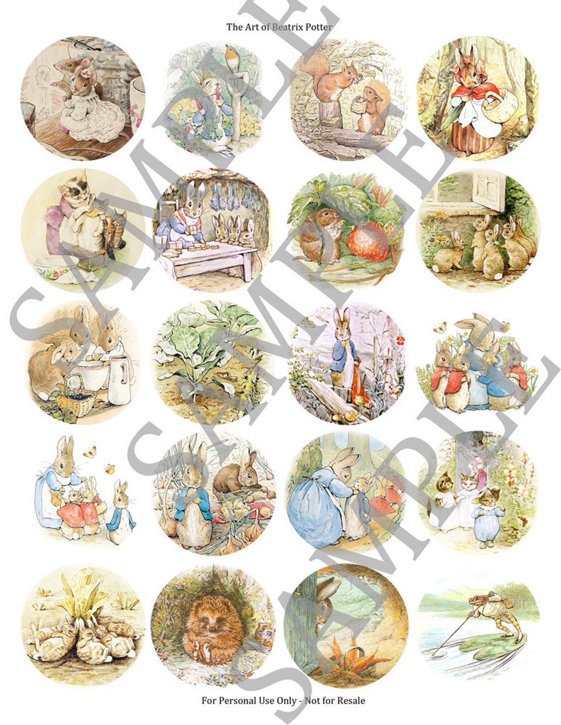 20 Beatrix Potter Stickers - Digital PDF Download Sheet - 1.75 Inch - Etsy