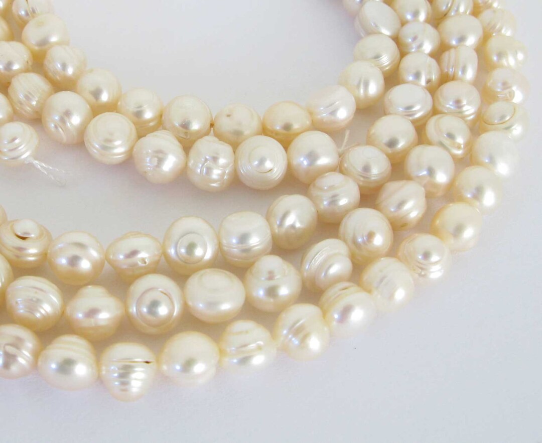 6mm Round Potato Pearls, Ivory White Pearls, Freshwater Pearls, Genuine ...