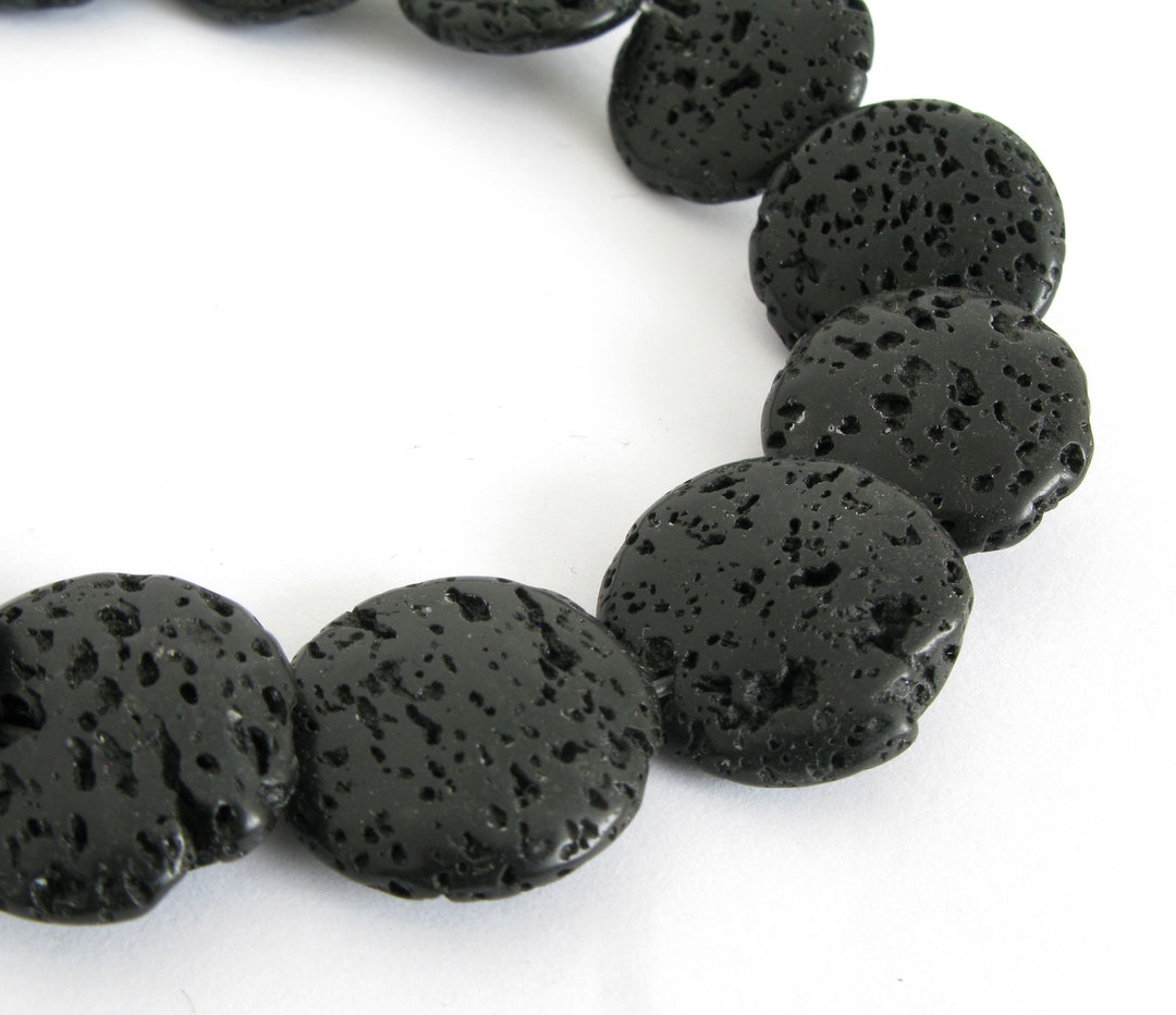 16mm Lava Beads, 16mm Lava Stacking Coin Beads, 16mm Coin Black Lava ...