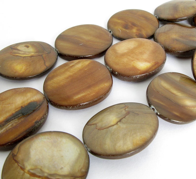 30mm Oval Oyster Shell Beads Golden Brown Shell Beads Large | Etsy