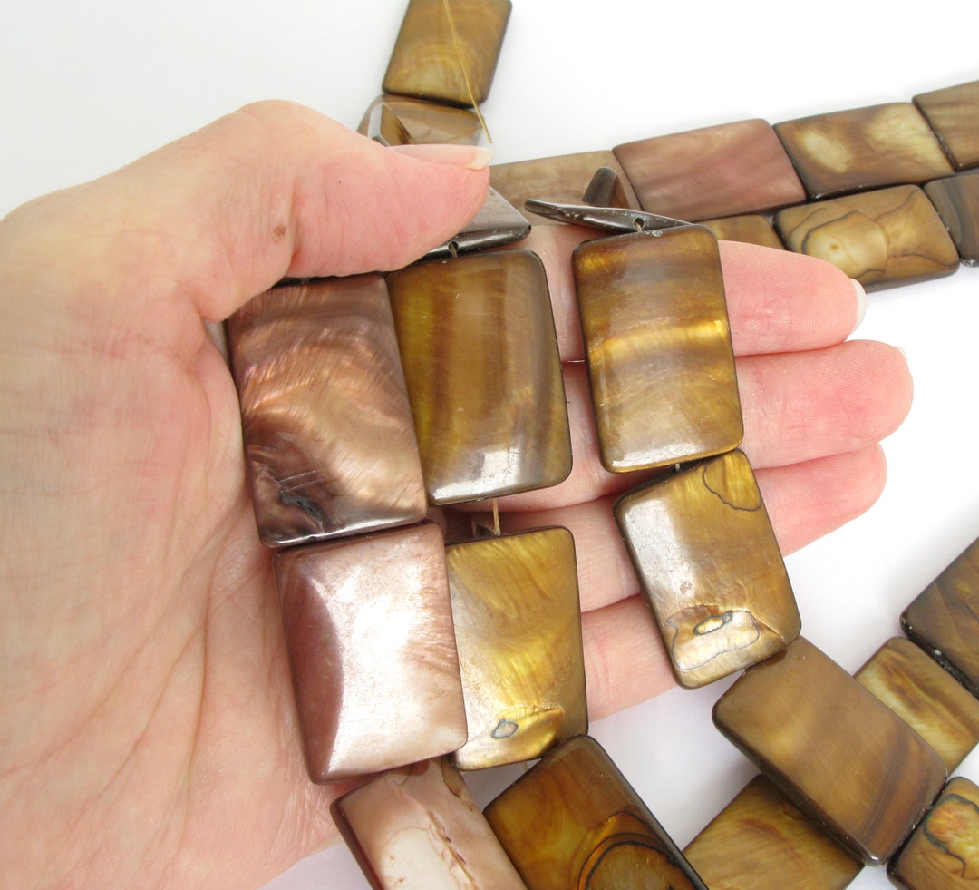 30mm Oyster Shell Beads, Golden Brown Shell Beads, Large 30mm Rectangle ...