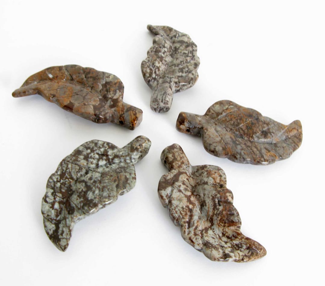35mm Snowflake Jasper Beads, 5 Beads, Snowflake Jasper Carved Leaf ...