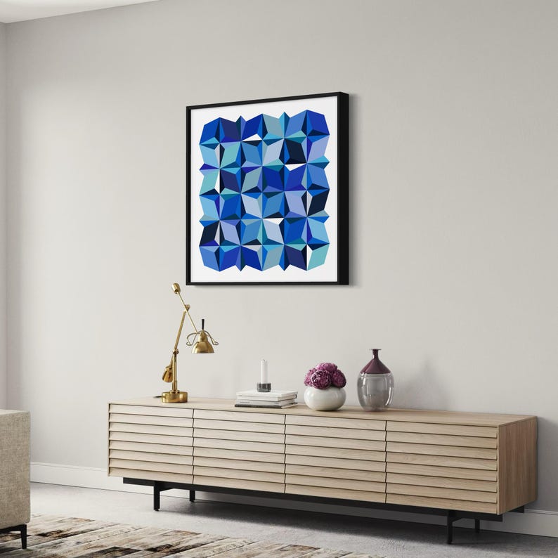 Blue Geometric Diamond Art Print – Modern Wall Decor (digital Download ...