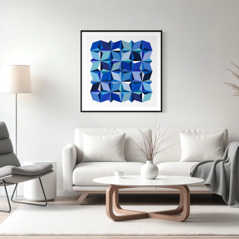 Blue Geometric Diamond Art Print – Modern Wall Decor (digital Download ...