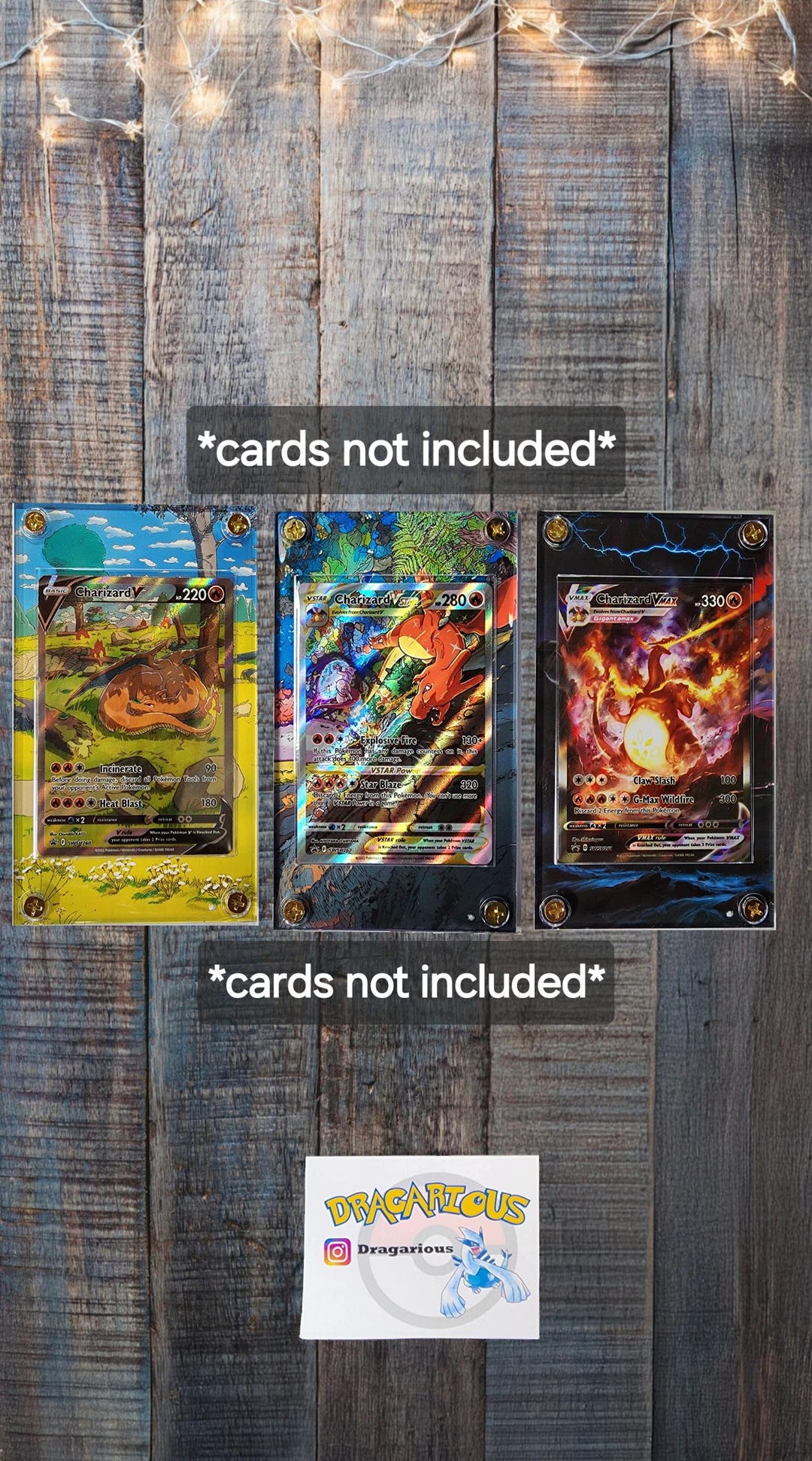 X3 Pokemon Charizard V Vstar Vmax SWSH260 261 262 Promo Custom Display ...