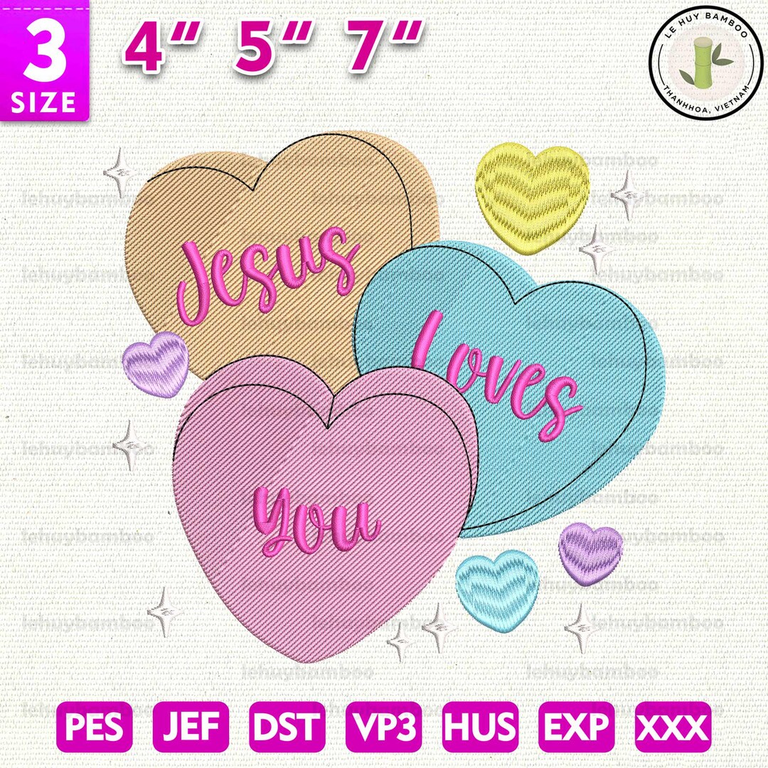 Valentine Day Embroidery Design, Christian Conversation Heart ...