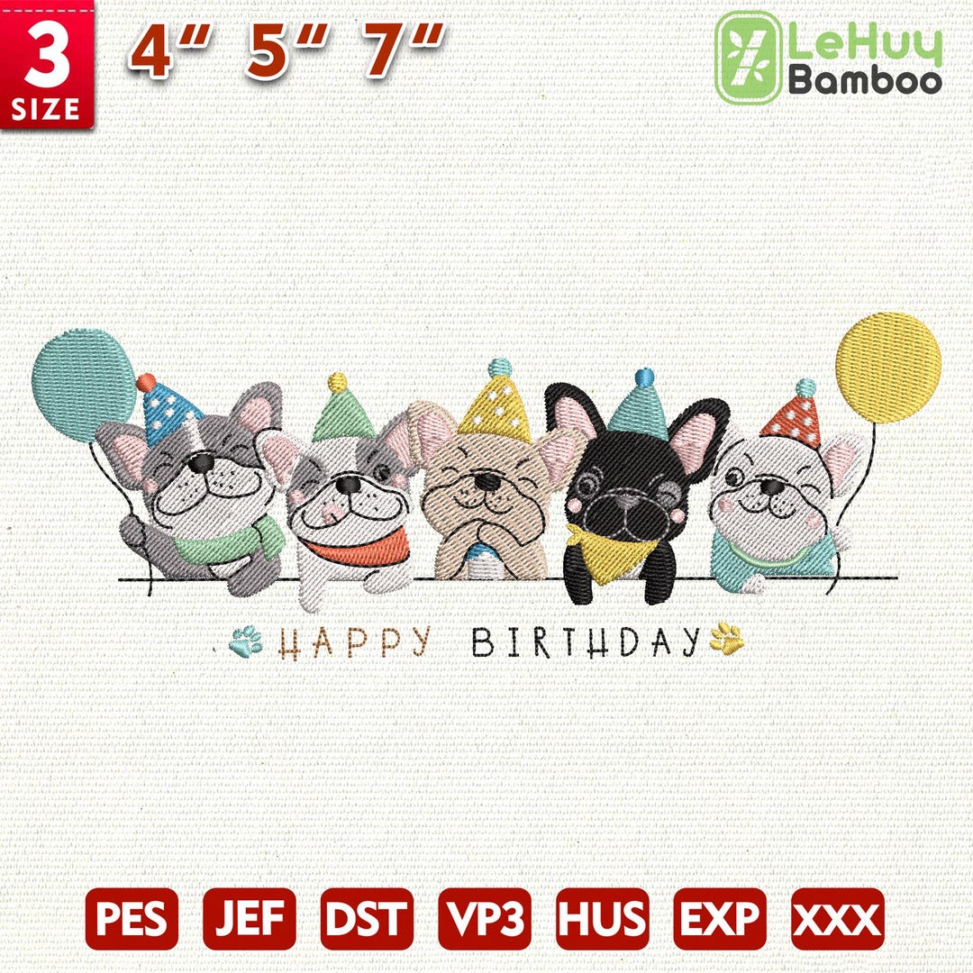 Happy Dog Friends Embroidery Design, Cute Dog Embroidery Design, Animal ...