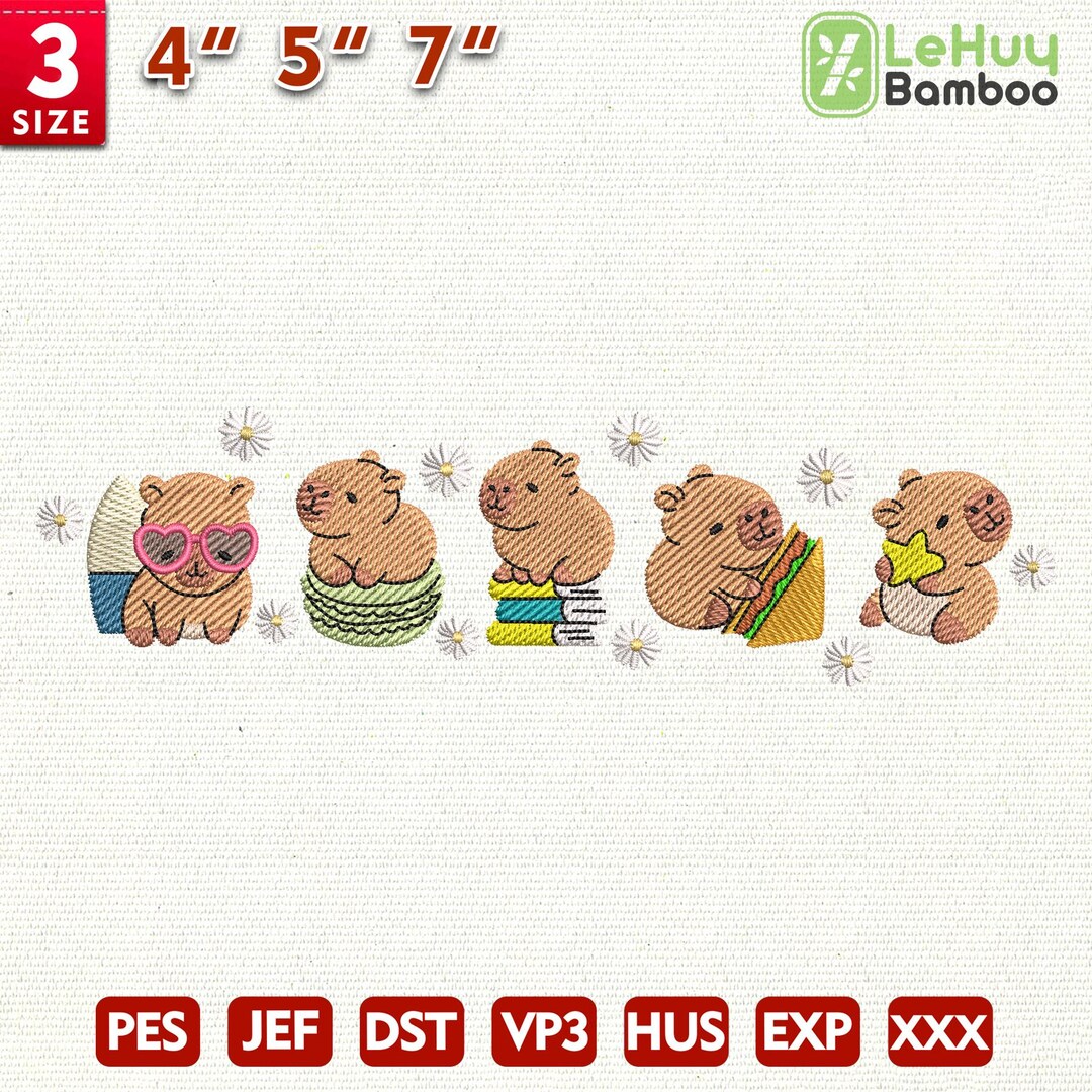 Cute Capybara Embroidery Design, Funny Capybarra Embroidery File ...