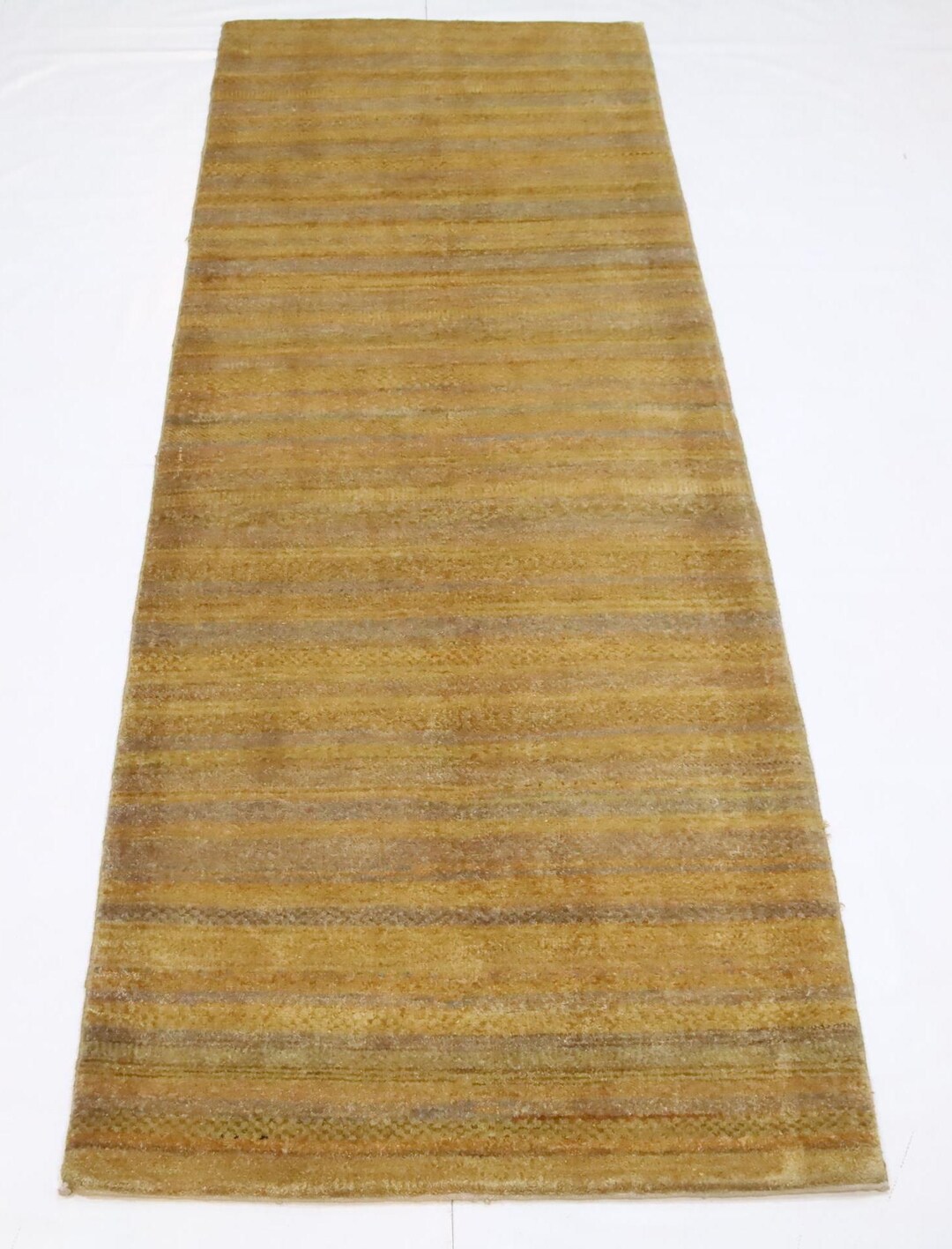 7 Ft Gabbeh Runner Rug - Beige Yellow Afghan Handmade Striped Thick ...